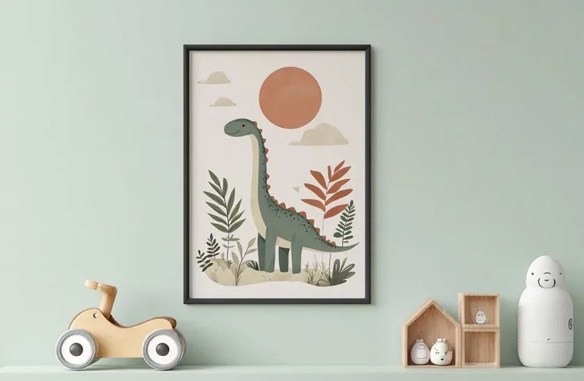 Dinosauří dobrodruh - obraz - Přátelský dinosaurus v přírodě 73 - 70 x 100 cm - 1 149 Kč