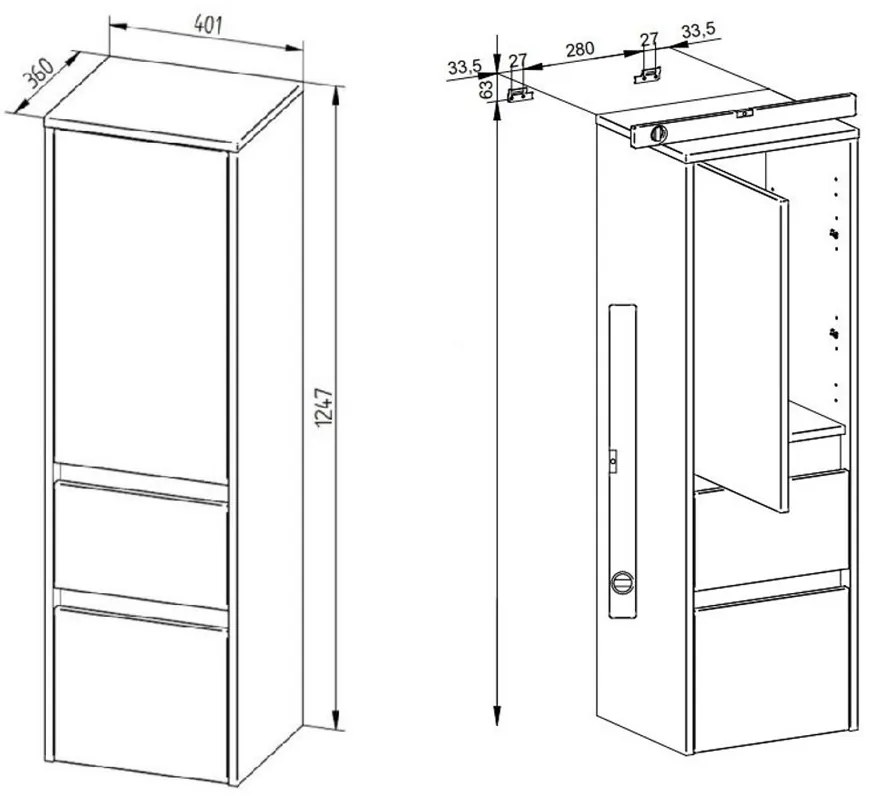 Mereo Opto koupelnová skříňka vysoká 125 cm pravé otevírání dub CN924P