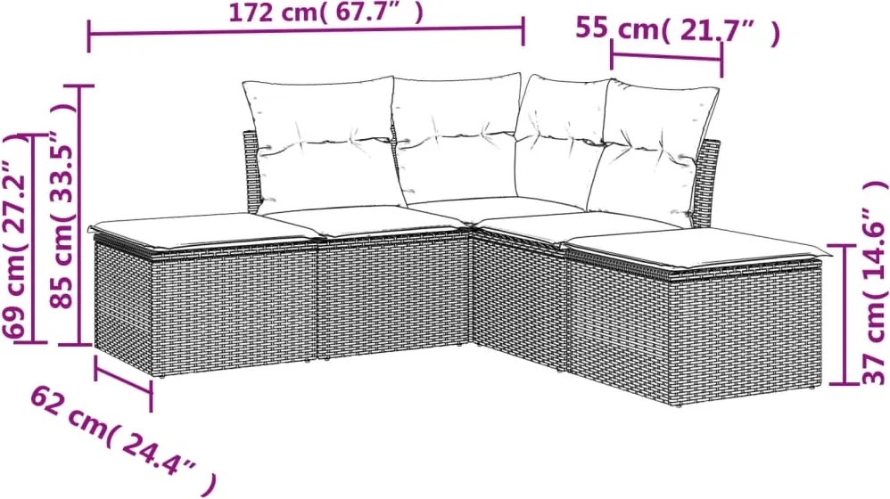5dílná zahradní sedací souprava s poduškami černá polyratan 3249555