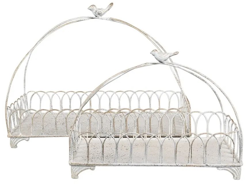 2ks bílý antik kovový dekorační košík s ptáčky Bird - 39*20*30 / 30*15*22 cm