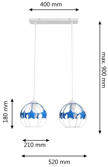 Dětský lustr na lanku STARS 2xE27/15W/230V modrá/bílá