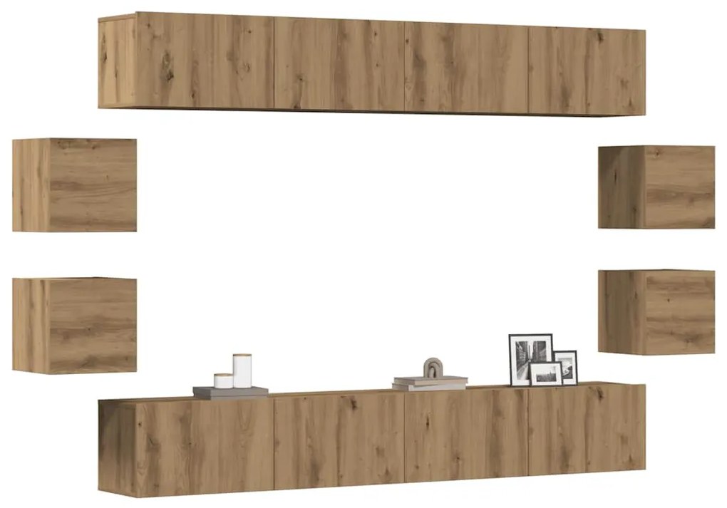 Sada 8 kusů nástěnné TV skříňka dub artisan kompozitní dřevo 3328952