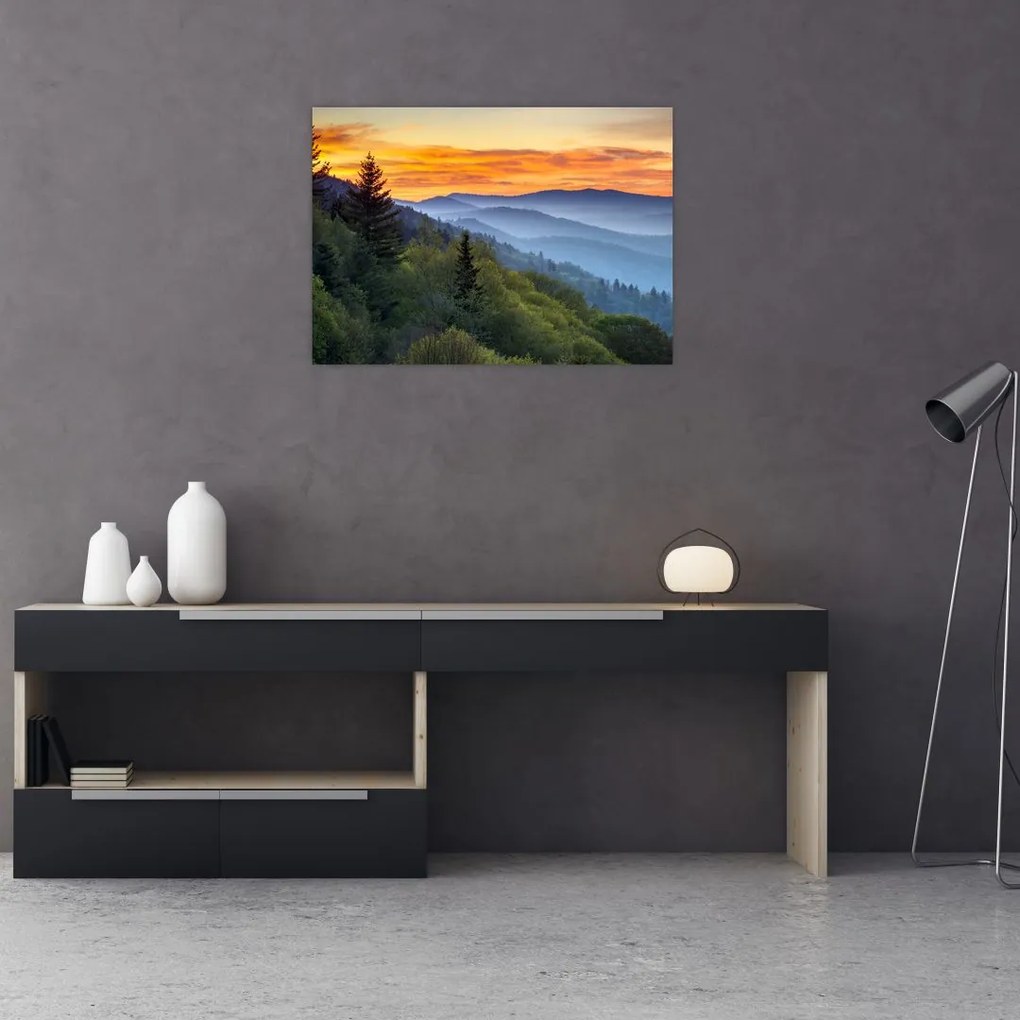 Skleněný obraz - Červánky v horách (70x50 cm)