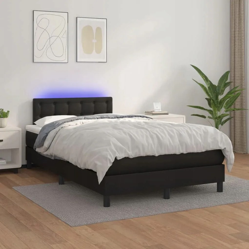 Box Spring Postel S Matrací A Led Černá Umělá Kůže Černá tlačítka 120 x 2