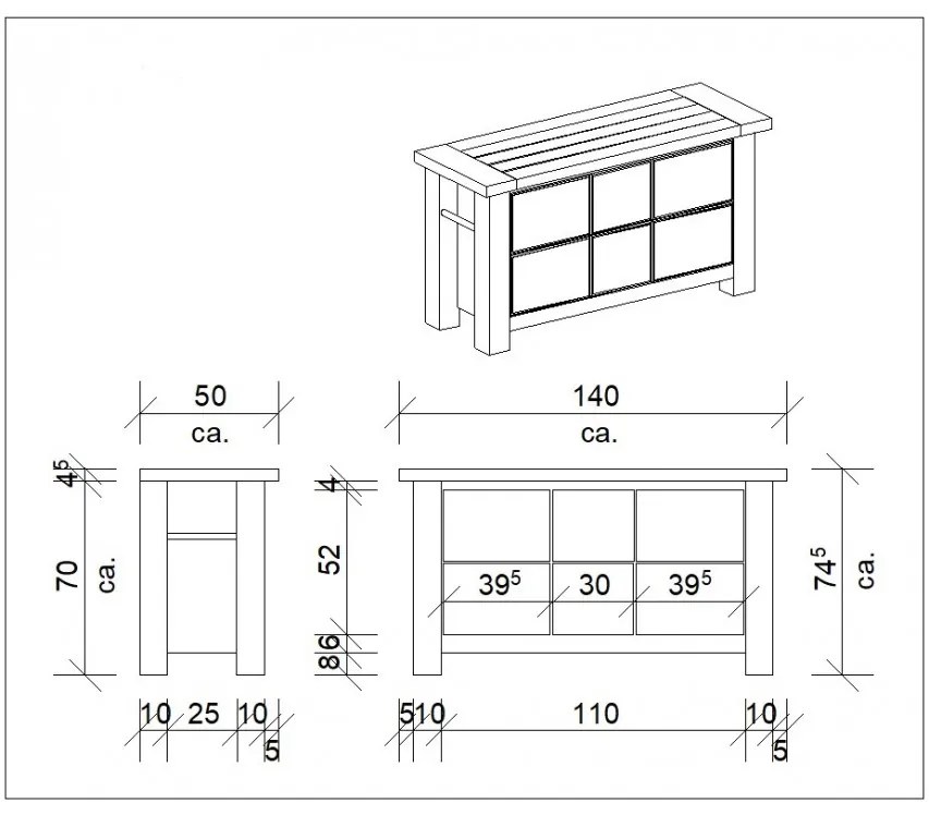 Set do koupelny z recyklované borovice Adana 140 cm