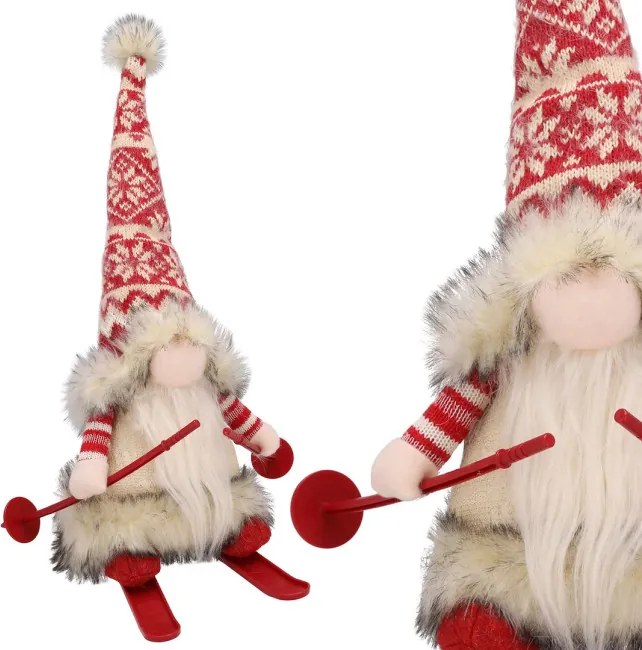 Vánoční dekorace skřítek bílá / červená 41 cm
