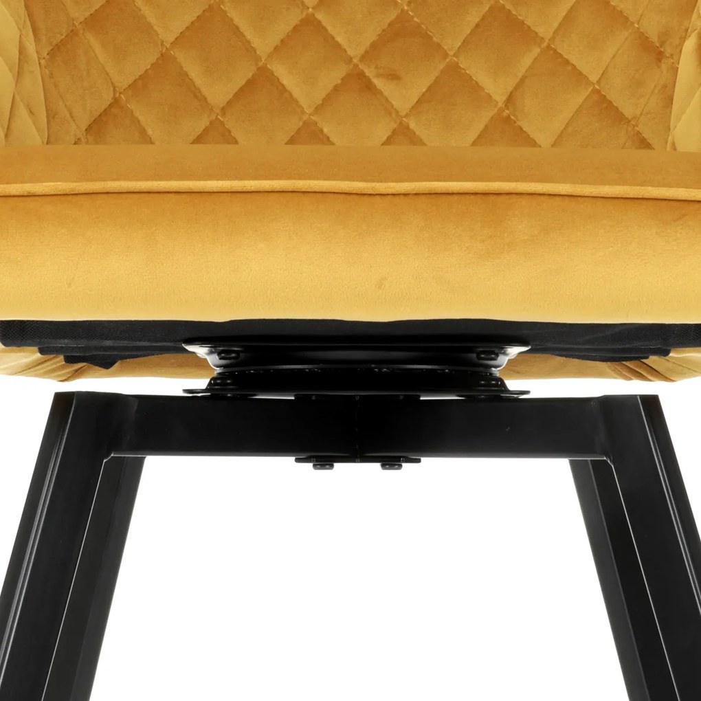 Jídelní židle, potah žlutá sametová látka, kovové nohy, černý matný lak