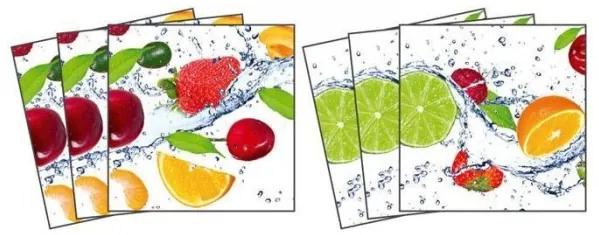 TI 003 Dekorace - samolepky na kachličky - Ovoce | 15 x 15 cm | oranžová, bílá, červená, zelená