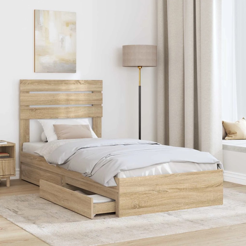 Postel s úložným prostorem se zásuvkou Sonoma dub 90 x 190 cm 3411600