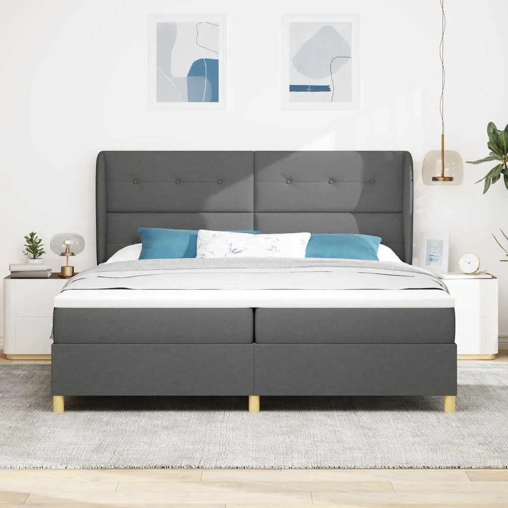 Postel s boxspringem s čelo Tmavě šedá 200 x 200 cm textil 3340775