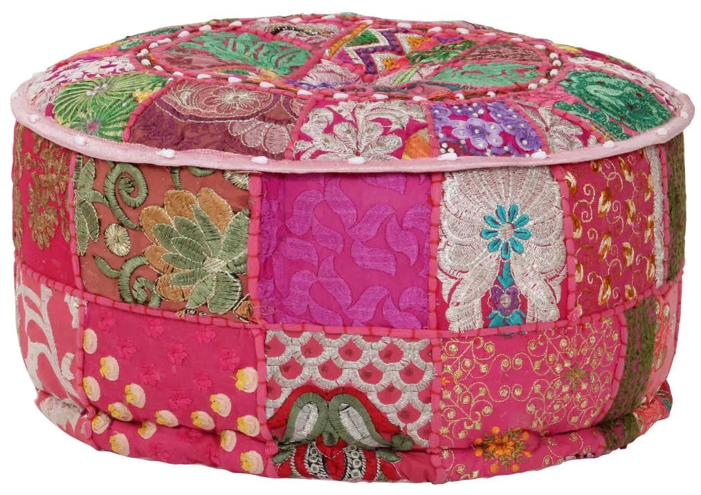 Sedací puf patchwork kulatý bavlna ruční výroba 40x20 cm růžový 246574
