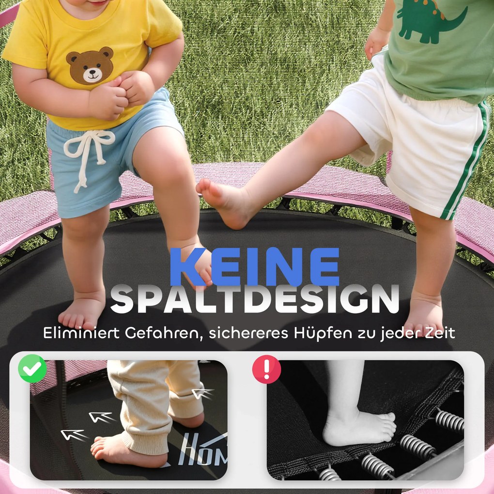 HOMCOM dětská trampolína Ø140 cm, trampolína s ochrannou sítí, kryt hran, zahradní trampolína pro děti 3-10 let, max. zatížení 50 kg, růžová barva