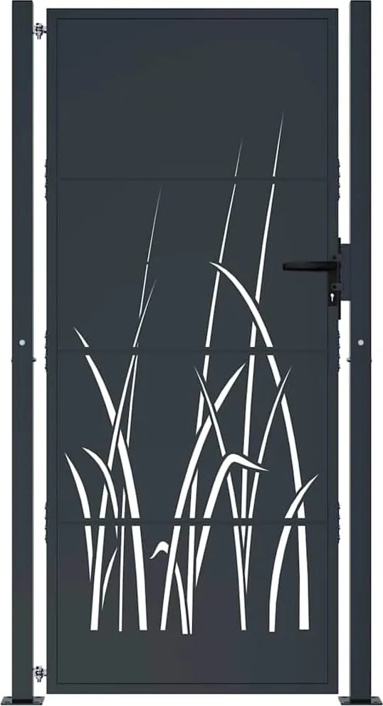 Zahradní branka antracitová 100 x 175 cm ocelová, design trávy 153170