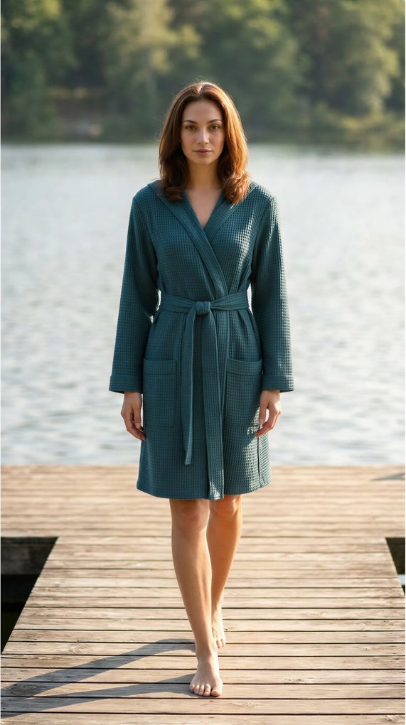 Dámský vaflový župan s kapucí Saimaa béžová - M