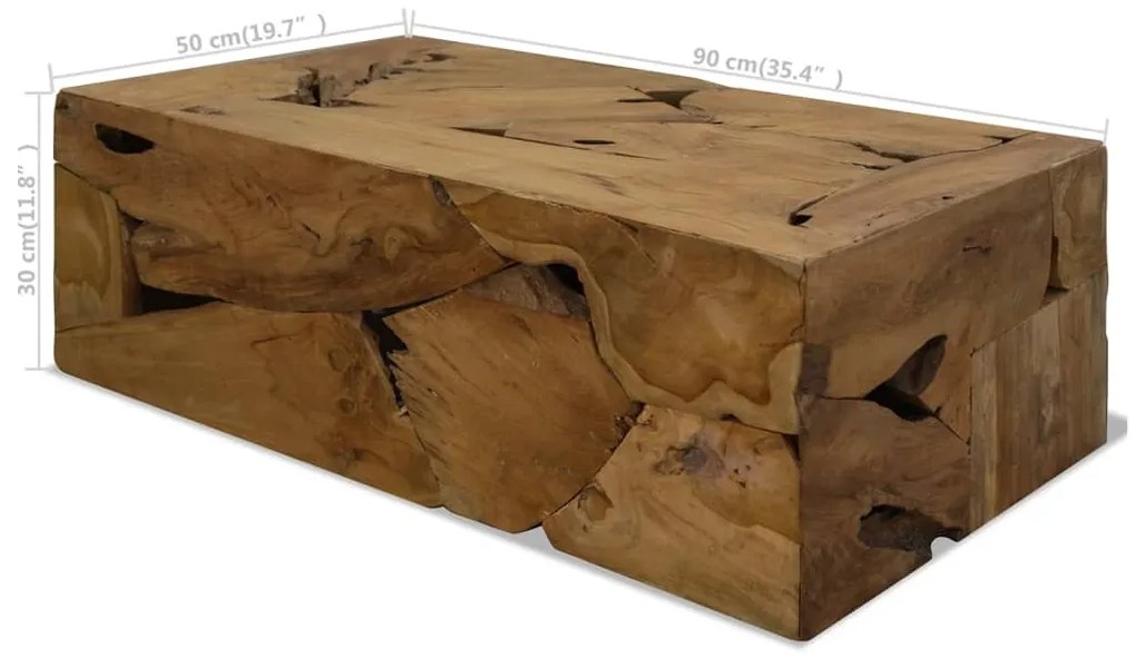 Konferenční stolek 90 x 50 x 30 cm pravý teak hnědý - Default Title