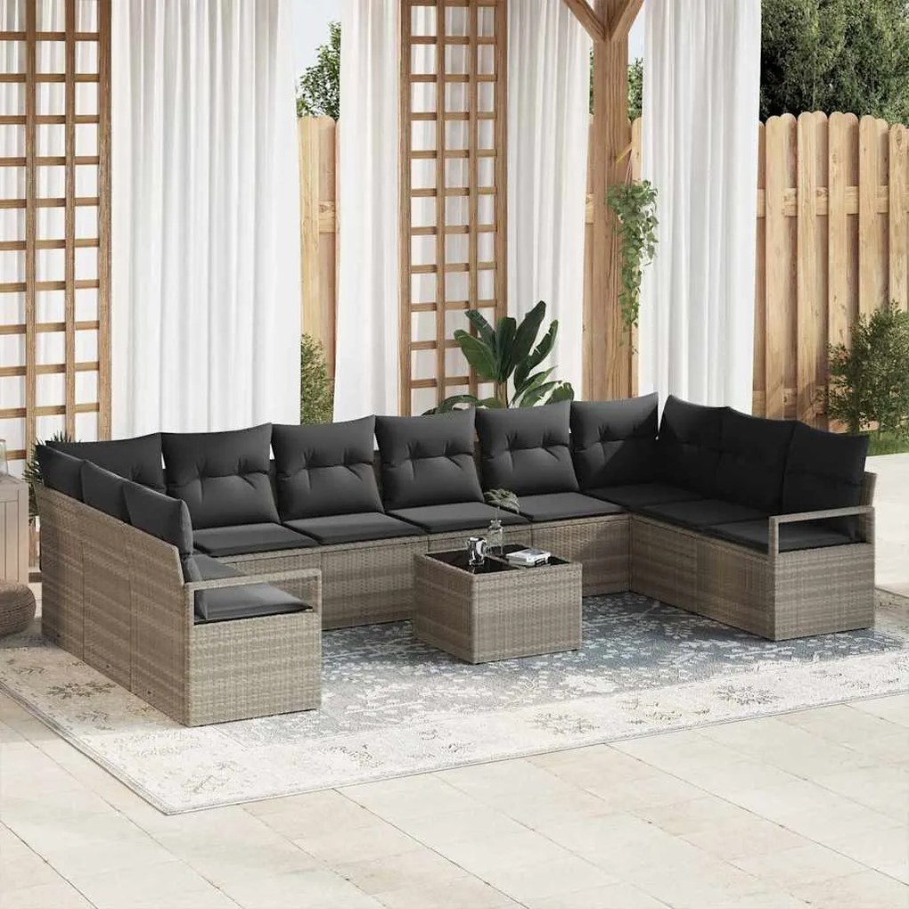Set pohovek 11 ks Světle šedá polyratan 3346572
