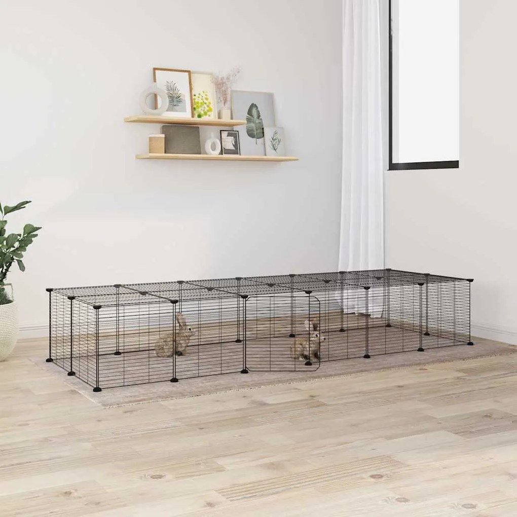 28panelová ohrádka pro zvířata s dvířky černá 210 x 70 x 35 cm ocel 3114059