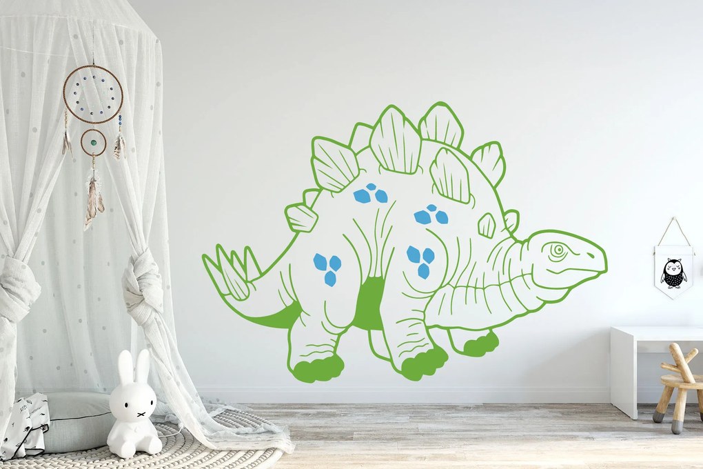 Lepy.cz Samolepka na zeď Dino svět - Stegosaurus Velikost (šířka x výška): 50x34cm, Kombinace barev sety: Tmavě šedivá + světle zelená