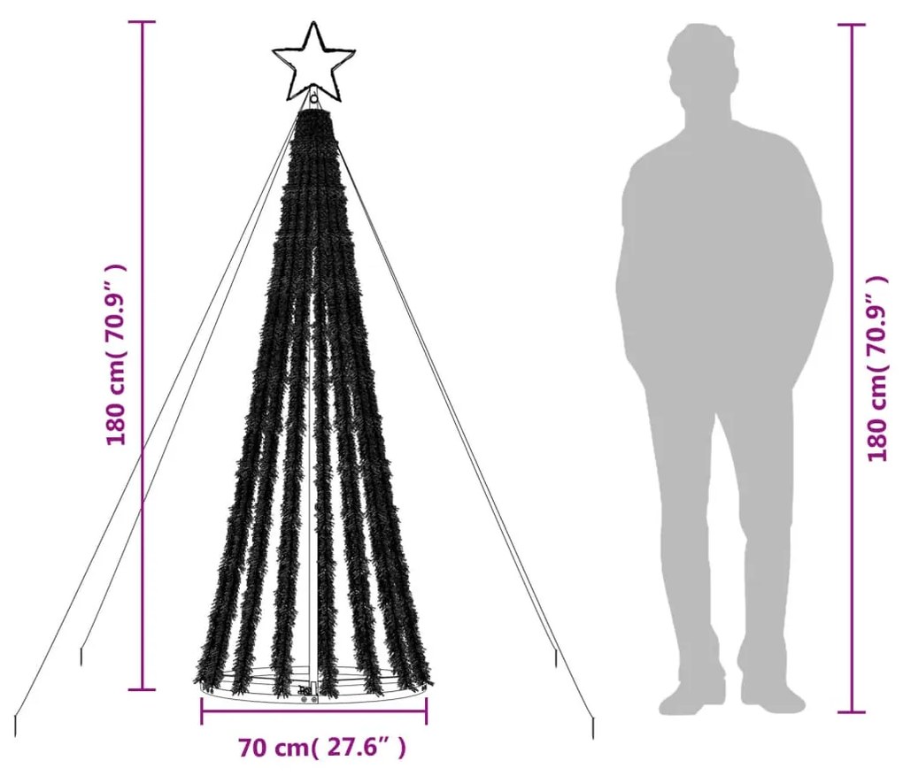 Vánoční stromek kužel 275 teplých bílých LED diod 180 cm