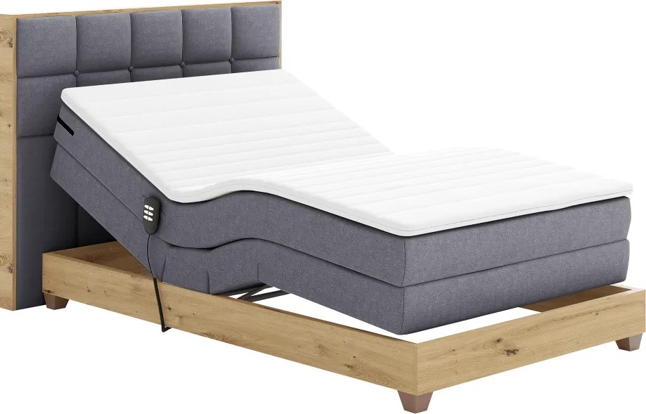 Elektrická polohovací postel, boxspring, tmavě šedá/dub artisan, 120x200, TIANA