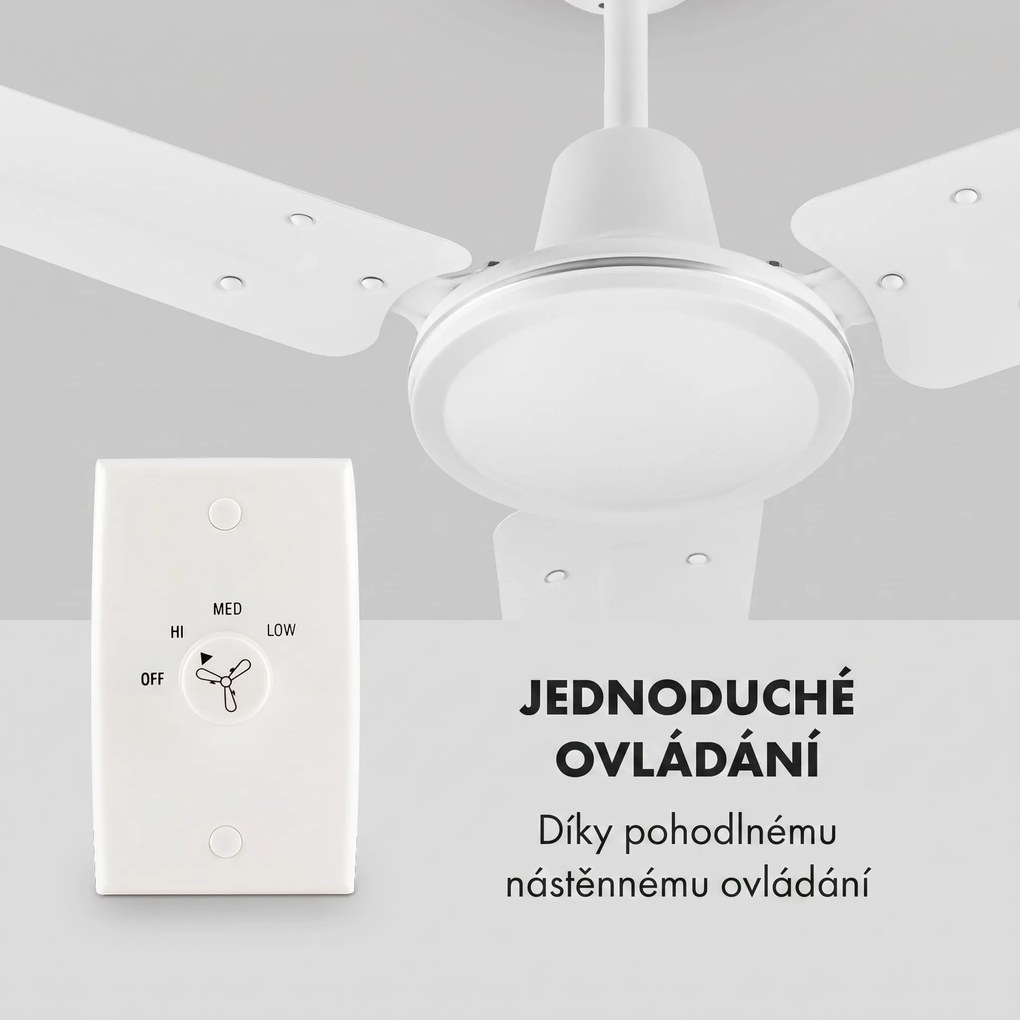 Klarstein Spin Doctor, bílý, 55 W, stropní ventilátor, 122 cm, 3 ramena, nerezavějící ocel