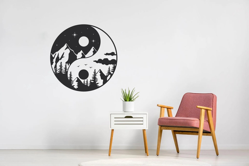 Lepy.cz Samolepka na zeď Yin a yang - Den a noc Velikost (šířka x výška): 50x50cm, Barevná varianta: Bílá