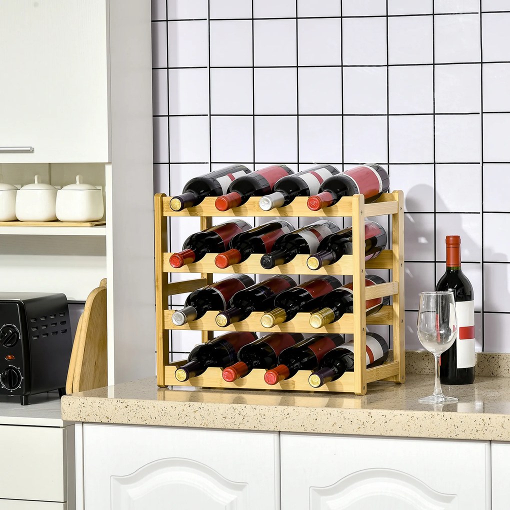 HOMCOM Bambusový stojan na víno na 16 lahví 43x23,5x38cm, stylový design z přírodního dřeva do kuchyně a obývacího pokoje