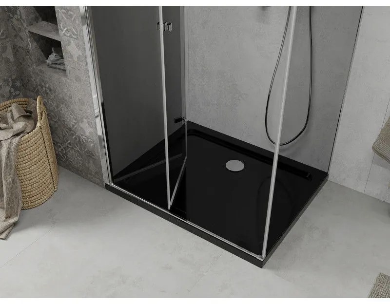 Mexen Lima, sprchový kout se skládacími dveřmi 100 (dveře) x 80 (stěna) cm, 6mm šedé sklo, chromový profil + slim sprchová vanička černá + chromový sifon, 856-100-080-01-40-4070