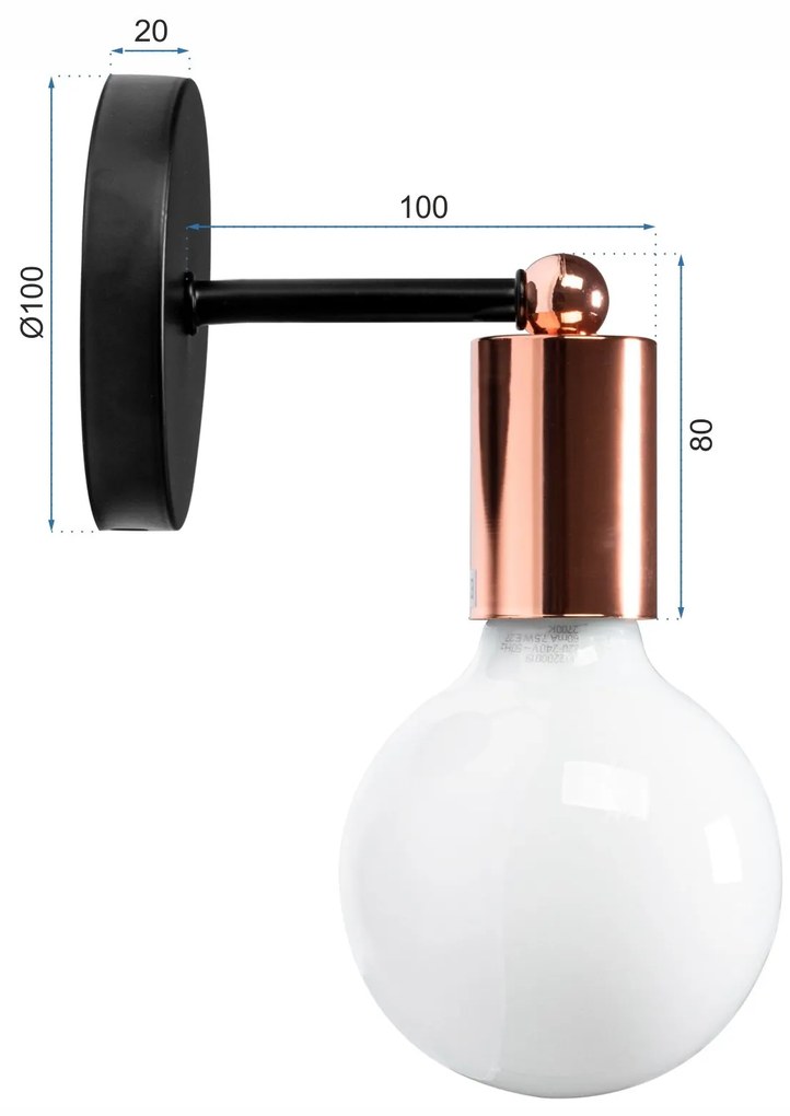 Toolight - kovová nástěnná lampa E27 60W 392205, černá, OSW-04016