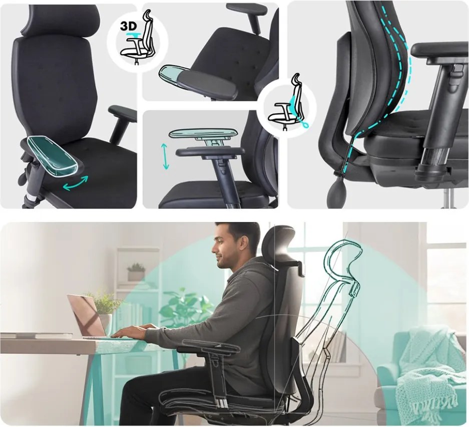 Ergonomická kancelářská židle MOSH Elite H – černá