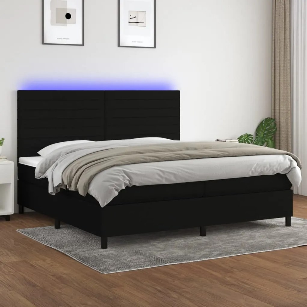 Box spring postel s matrací a LED černá 200x200 cm textil 3134983
