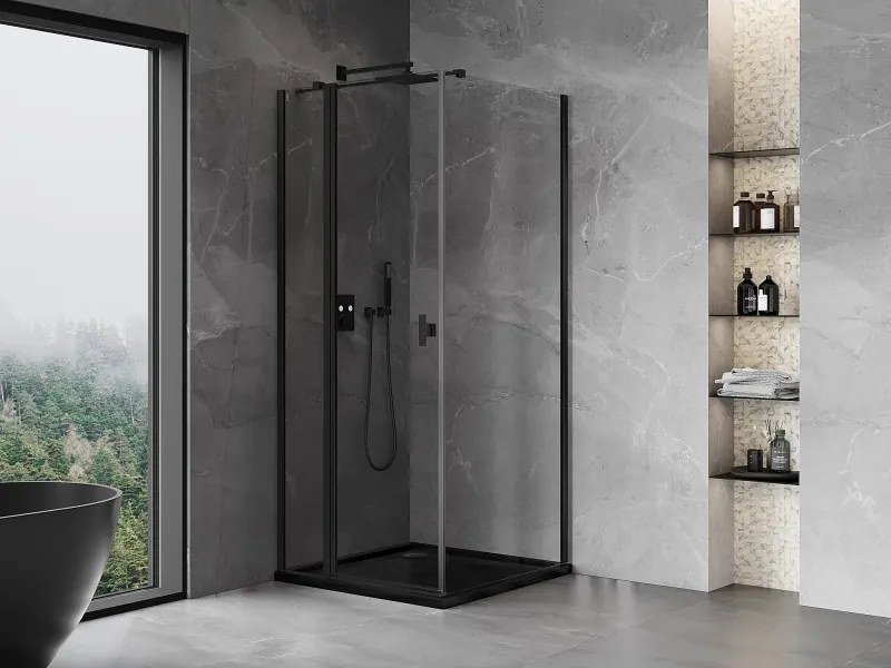 Mexen Mist T, sprchový kout s křídlovými dveřmi, 90 x 90 cm, 8mm čiré sklo, černý profil, 8A4T-090-090-70-00