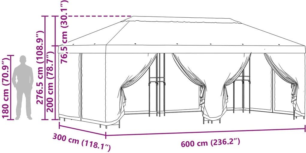 Zahradní altán se stěnami 6 x 3 m Krémová Polyester a ocel 3376020