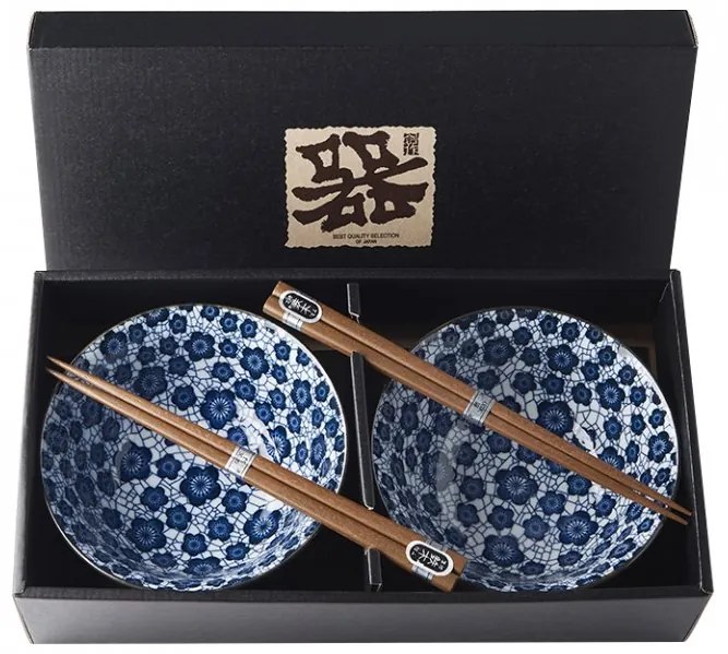 Set misek s hůlkami Made in Japan Blue Plum Design 4 ks, 500ml, keramika, handmade