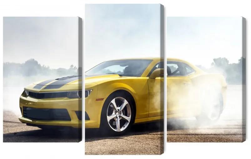 Vícedílný obraz 3D Driftující Žluté Auto Nedostatek Nedostatek Plátno Canvas 90x60