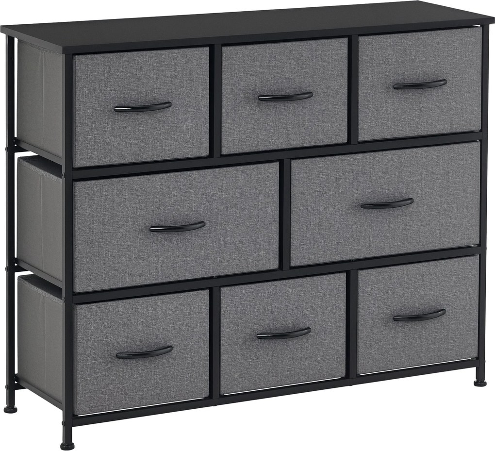 HOMCOM Komoda s 8 textilními zásuvkami, úložná skříň s úchyty, kovový rám, moderní design do ložnice, obývacího pokoje v tmavě šedé barvě | Aosom