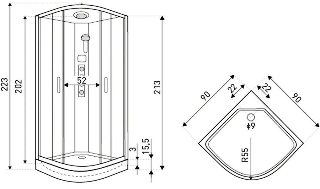Novoterm Hydromasážní box NV-Orion 90x90 černý