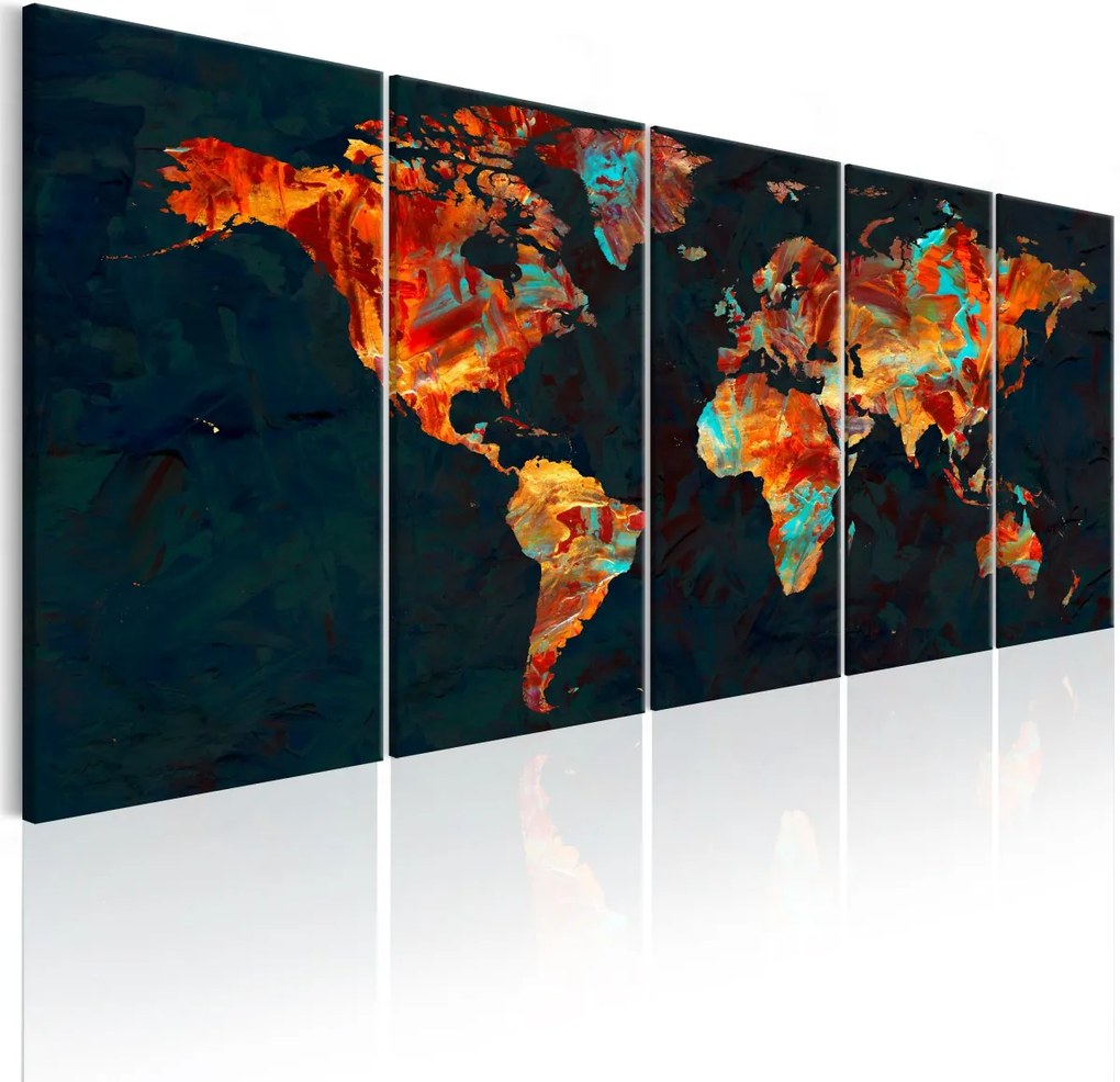 Pětidílný obraz malovaná mapa + háčky a hřebíčky ZDARMA Velikost (šířka x výška): 150x60 cm