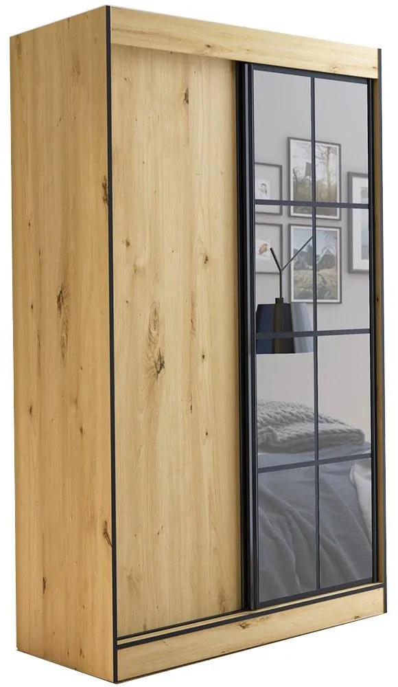 Šatní skříň OSLO 2 | se zrcadlem | 120 cm | dub artisan/černá