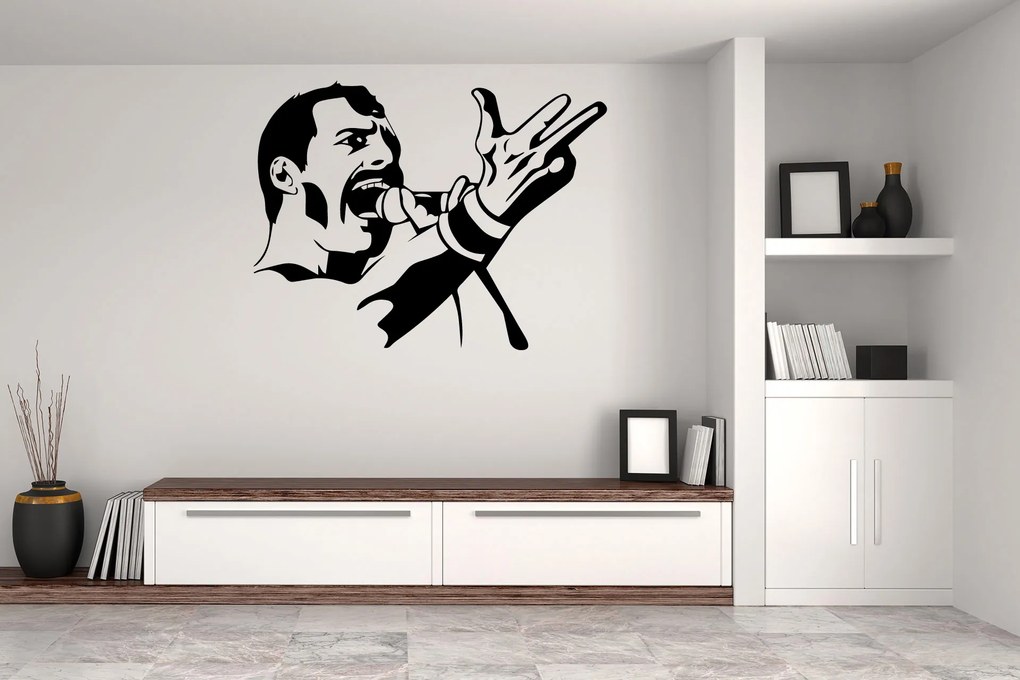 Lepy.cz Samolepka na zeď Freddie Mercury Velikost (šířka x výška): 39x30cm, Barevná varianta: Světle šedivá