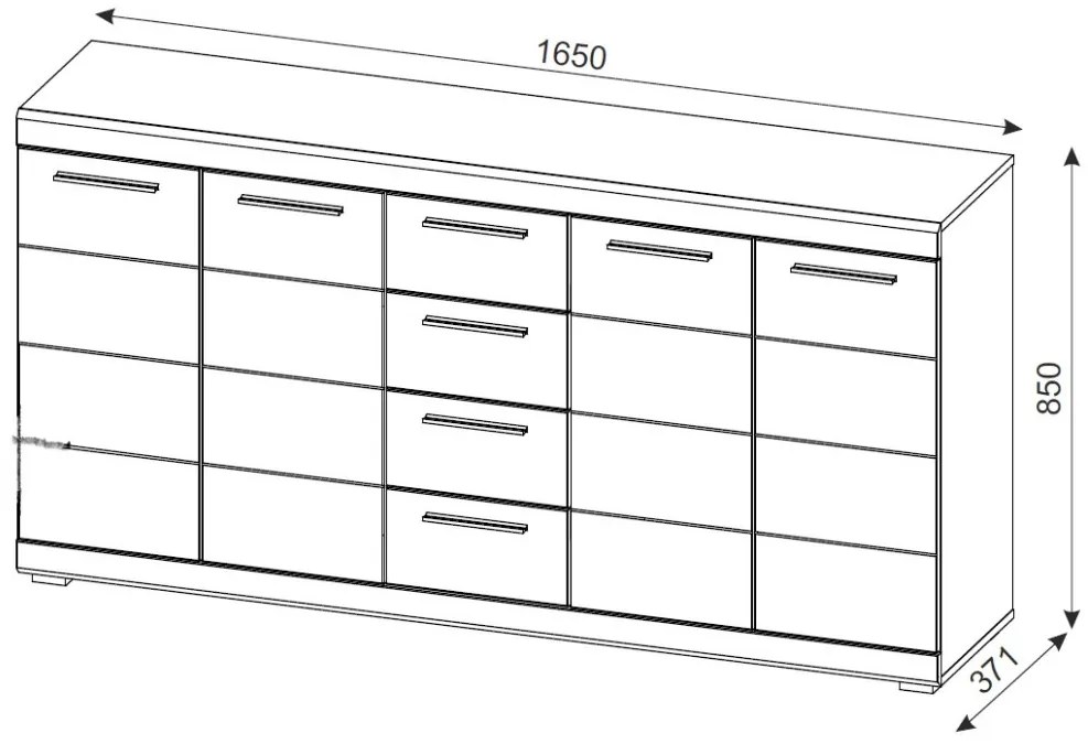 Široká komoda Scout, 165 cm, šedý dub/bílá lesk
