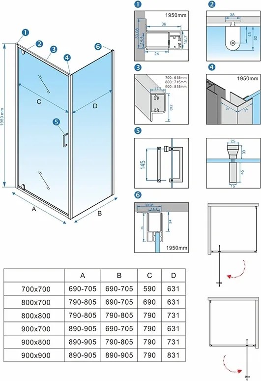 BPS-koupelny Čtvercový sprchový kout HYD-SK04B 80x80 zlatá kartáčovaná/transparent - bez vaničky