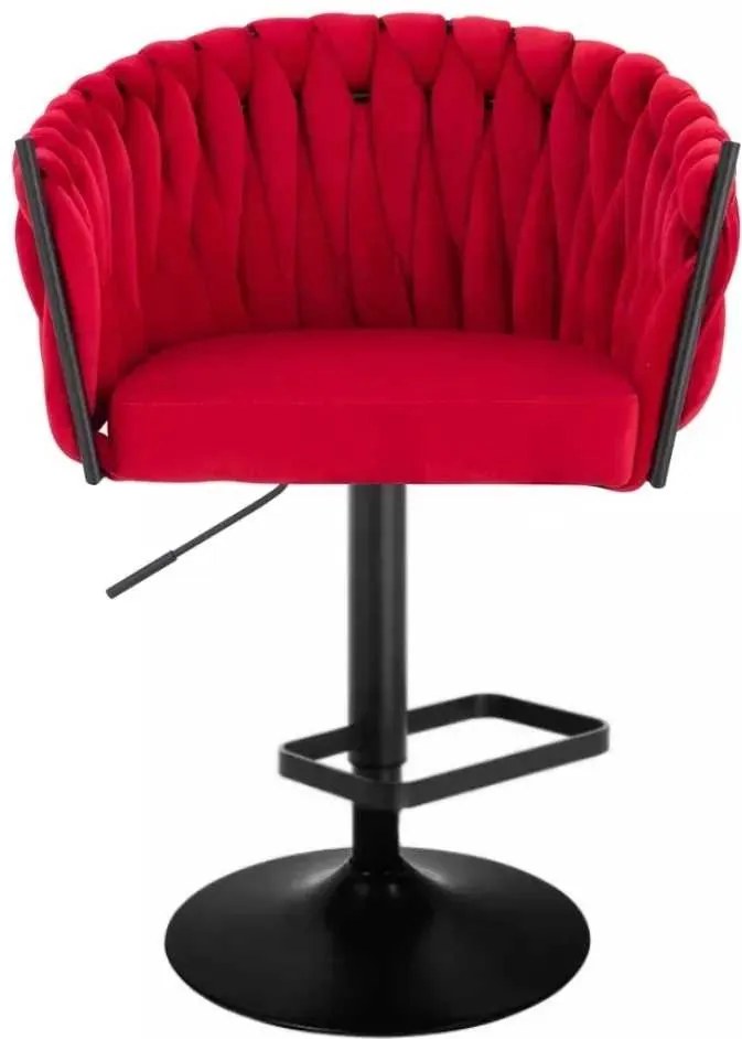 LuxuryForm DESIGN Barová židle NORDEN VELUR na černé kulaté podstavě - červená
