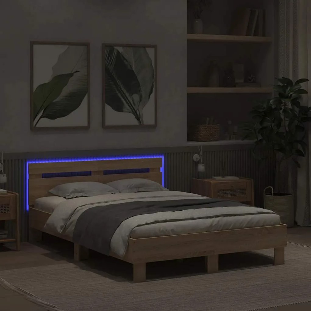 Rám postele s čelem a LED osvětlením dub sonoma 120 x 200 cm 3207555