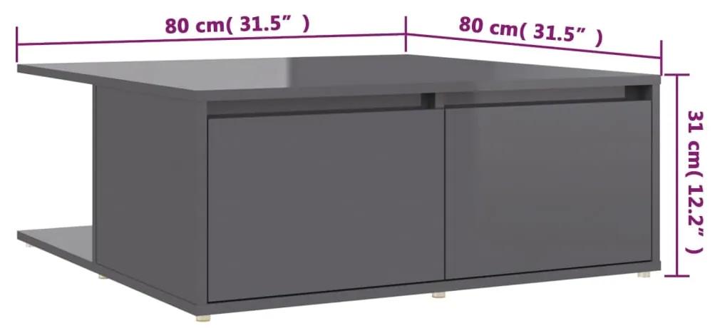 Konferenční stolek vysoký lesk šedý 80 x 80 x 31 cm dřevotříska - Default Title