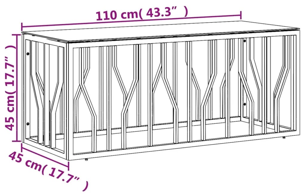 Konferenční stolek 110 x 45 x 45 cm nerezová ocel a sklo - Default Title