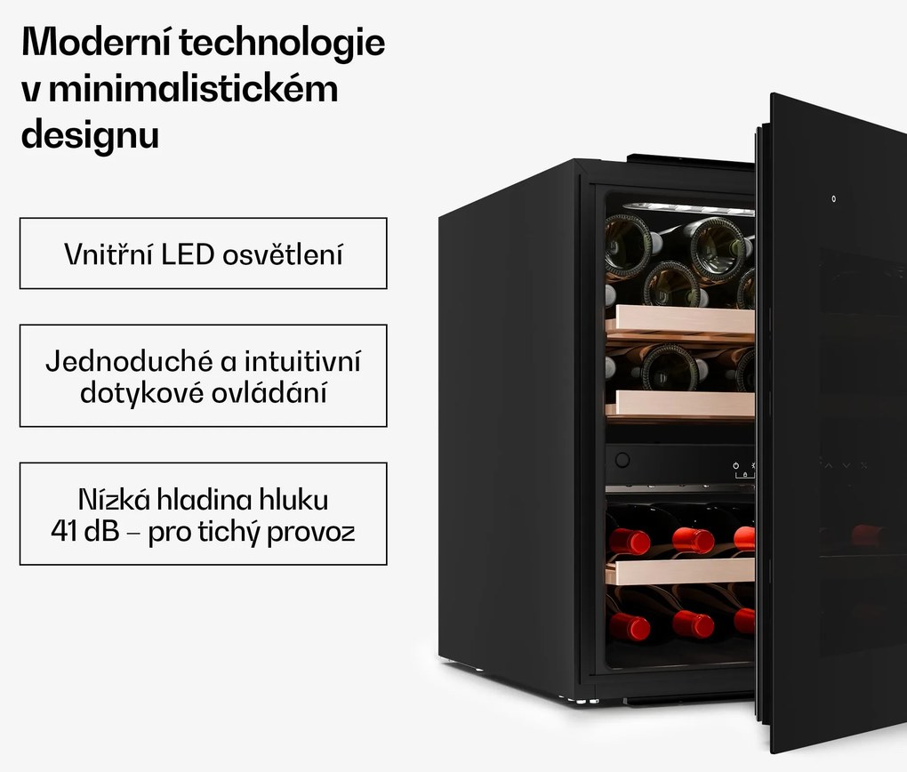 Klarstein Velaire vestavná vinotéka | Moderní, elegantní | UV ochrana | Dvojitá zóna | 36 lahví