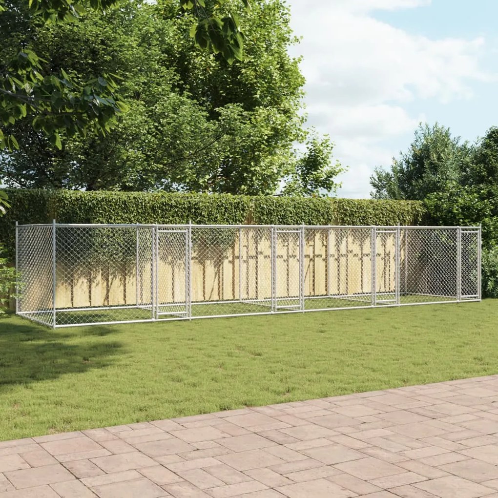 Klec pro psy s dvířky šedá 8 x 2 x 1,5 m pozinkovaná ocel 3209575