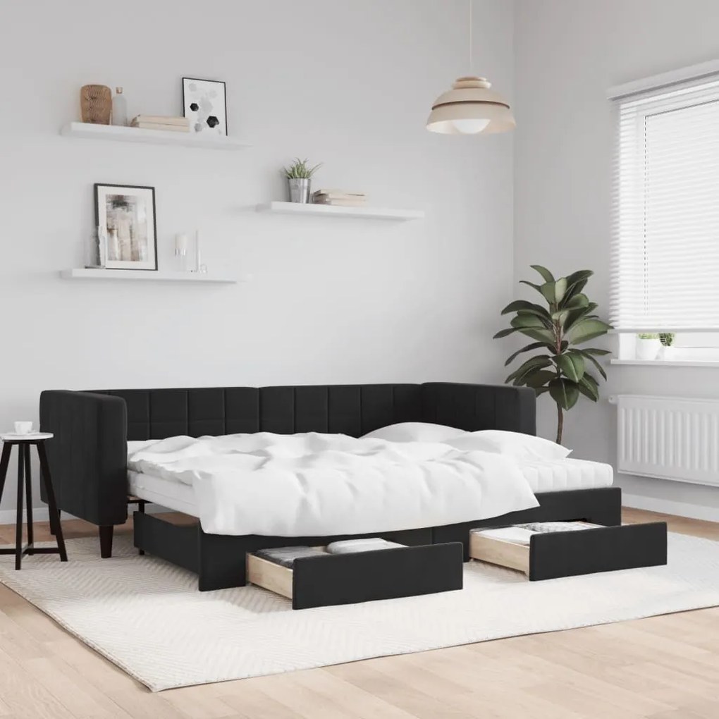 Válenda s přistýlkou a zásuvkami černá 80 x 200 cm samet 3196760