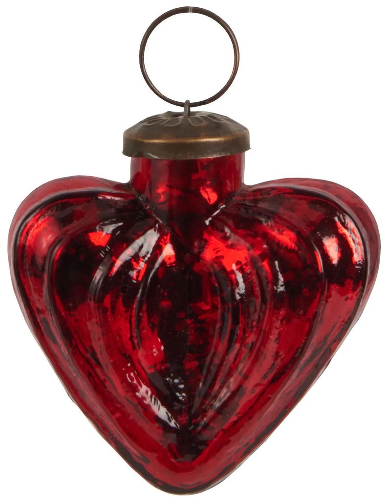 IB LAURSEN Vánoční ozdoba Vintage Heart Red 6cm, červená barva, sklo